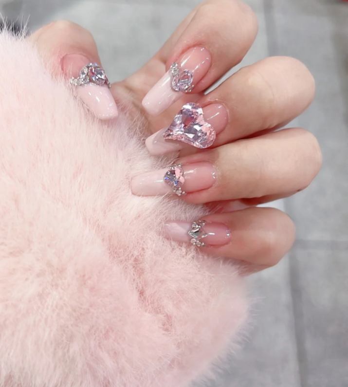 7 Hot Pink Nails with Diamonds to Love - peaceindex